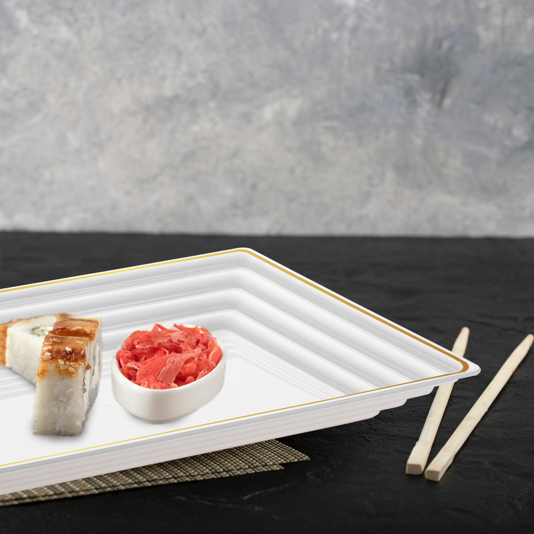 Plastic Trays - White with Gold Rim Serving Tray | Kaya Collection ...